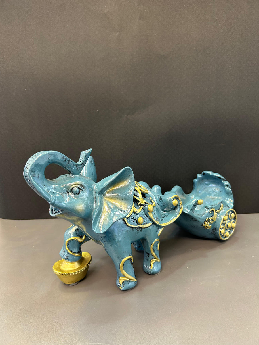 Charming Blue Elephant Cart Artefact for Home and Office Unique Decor ...